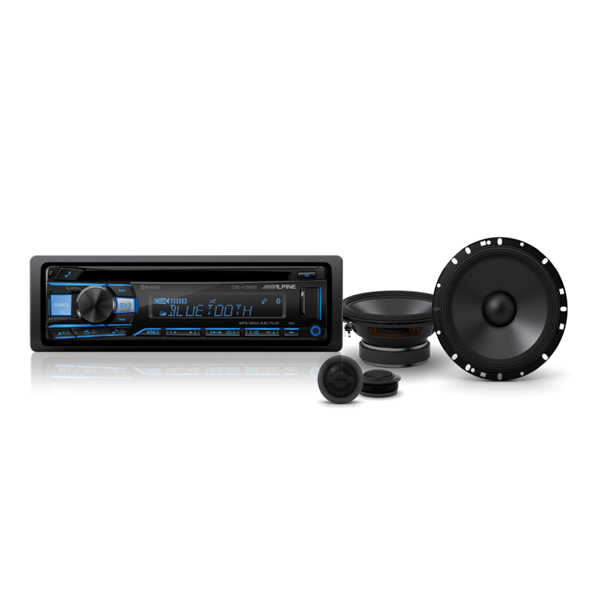 Alpine CDE-173EBT + S-S65C – CD Bluetooth USB Receiver + 6.5″ Splits ...